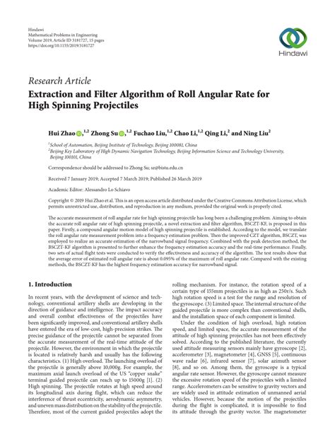 Pdf Extraction And Filter Algorithm Of Roll Angular Rate For High Spinning Projectiles