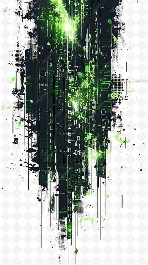 premium psd png hacker decryption glitch with binary code abstract