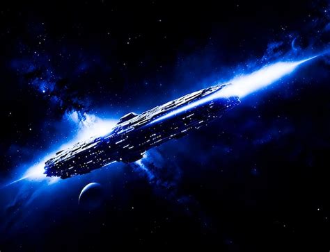 Spaceship Orbits Dark Galaxy Glowing Blue Comet Generated By Ai Premium Ai Generated Image