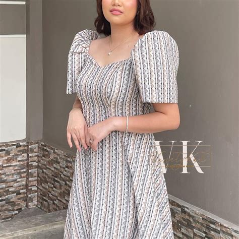 Inabel Sweetheart Filipiniana Long Dress Ethnic Zigzag Triangle Pattern