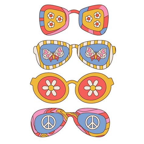 Groovy Sunglasses Set In Retro 70s Hippie Style Geometric Abstract