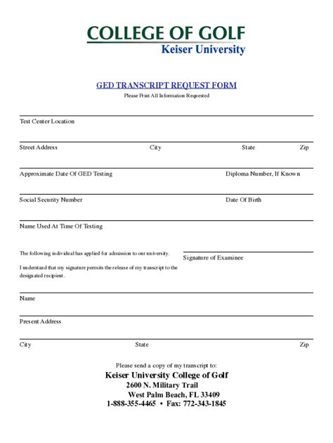 Fillable Online Ged Transcript Request Form Fax Email