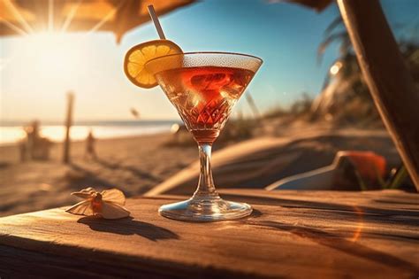 Tomar Una Bebida Alcohólica En La Playa Durante El Verano Foto Premium
