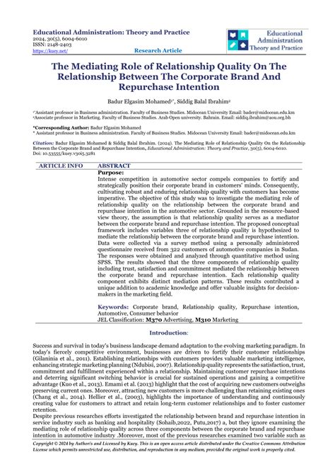 Pdf The Mediating Role Of Relationship Quality On The Relationship Between The Corporate Brand