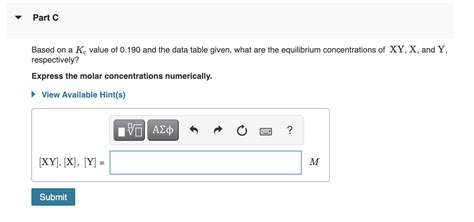 Solved Part A Based On A Kc Value Of 0 190 And The Initial Chegg Com