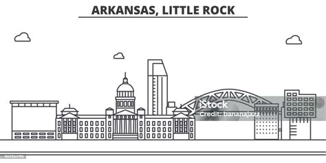 알칸 사스 리틀 록 건축 선 스카이 라인 그림 유명한 랜드마크 시티 명소와 선형 벡터 풍경 디자인 아이콘 편집 가능한 선 프리 아칸소에 대한 스톡 벡터 아트 및 기타 이미지