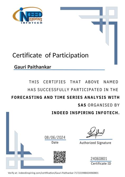 Certified In Time Series Analysis With Sas Gauri Paithankar Posted On