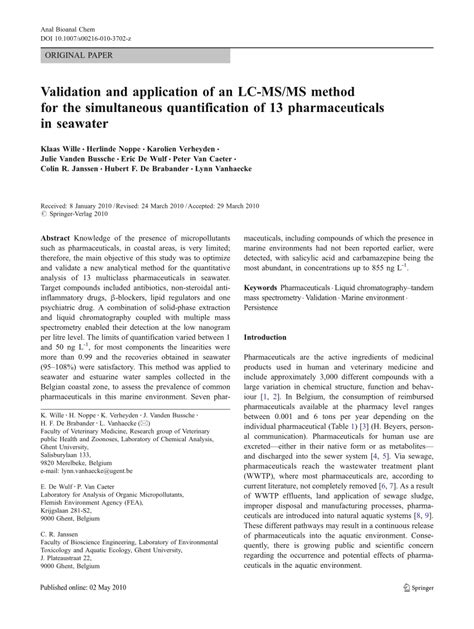 Pdf Validation And Application Of An Lc Msms Method For The Simultaneous Quantification Of 13