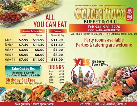 Menu At Golden Town Buffet Inc Restaurant Albany Pacific Blvd Se