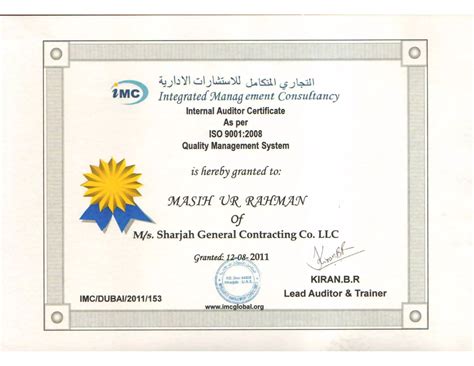 Internal Auditor Certificate Pdf