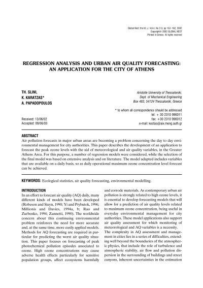 Regression Analysis And Urban Air Quality Forecasting