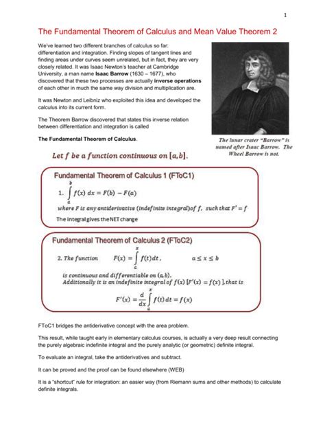 The Fundamental Theorem Of Calculus And Mean Value Theorem