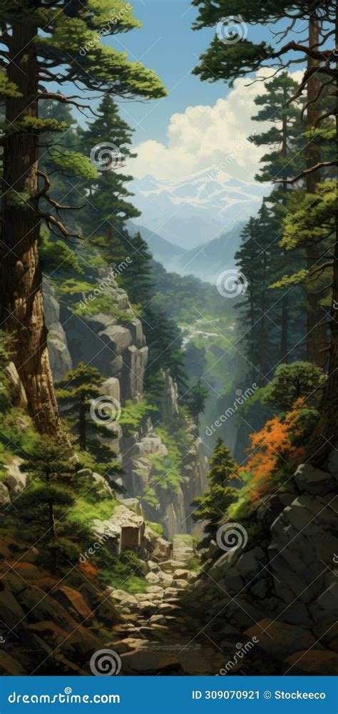 Miyazaki Hayao Style A Peculiar Locust On The Mountainside Path Stock