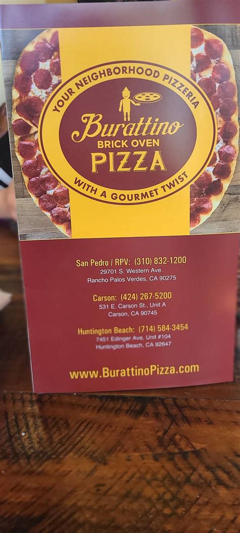 Menu At Burattino Brick Oven Pizza Pizzeria Carson