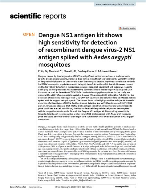 Pdf Dengue Ns1 Antigen Kit Shows High Sensitivity For Detection Of Recombinant Dengue Virus 2