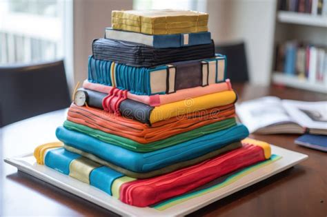 Decorative Cake Made To Resemble Giant Stack Of Books With Pops Of Color Stock Illustration
