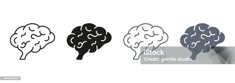 흰색 배경에 브레인스토밍 기호 컬렉션입니다 인간의 두뇌 라인과 실루엣 색상 아이콘 세트입니다 신경학 지식 기억 마음 지능 심리학 픽토그램 격리된 벡터 그림 Mental