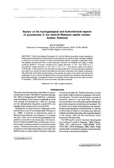 Pdf Review Of The Hydrogeological And Hydrochemical Aspects Of