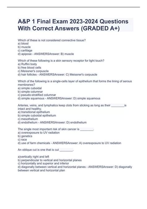 A P Final Exam Questions With Correct Answers GRADED A A P Stuvia US