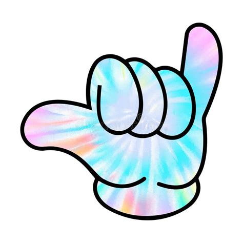 Shaka Hand Sign With Tie Dye Hawaiian Hang Loose Gesture On The White