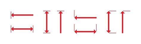 흰색 배경의 길이와 너비에 대한 빨간색 측정 화살표로 다양한 방향과 방향을 보여줍니다 기술 또는 건설 설계에 이상적입니다 0명에 대한 스톡 벡터 아트 및 기타 이미지