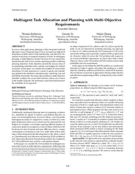 Pdf Multiagent Task Allocation And Planning With Multi Objective Requirements