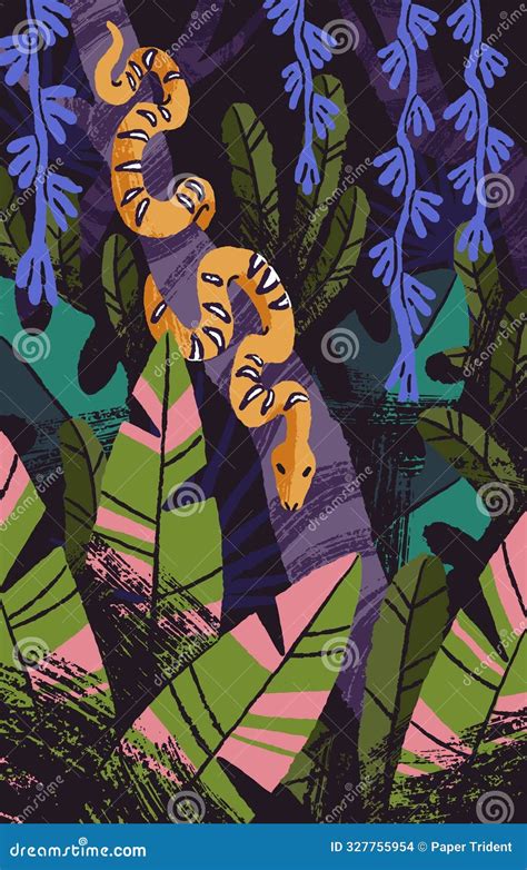 Exotic Boa Crawling On Tree In Jungle Poster Patterned Python Is In The Rainforest Tropical