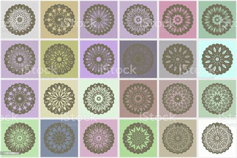 신성한 동양 만다라 세트 색상 꽃 장식 아시아 스타일의 추상적 인 모양 벡터 일러스트레이션 기하 도형에 대한 스톡 벡터 아트 및 기타 이미지 Istock