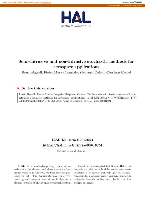 Pdf Semi Intrusive And Non Intrusive Stochastic Methods For Aerospace Applications