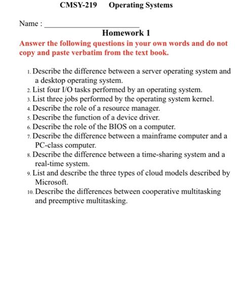 Solved CMSY Operating Systems Name Homework Answer The Chegg Com