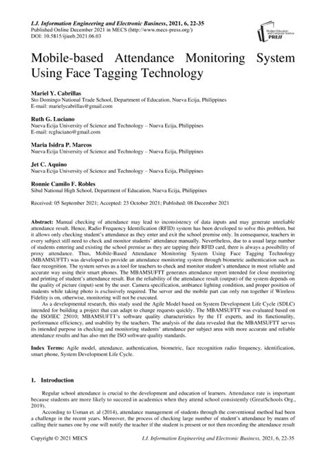 Mobile Based Attendance Monitoring System Using Face Tagging Technology Ijieeb