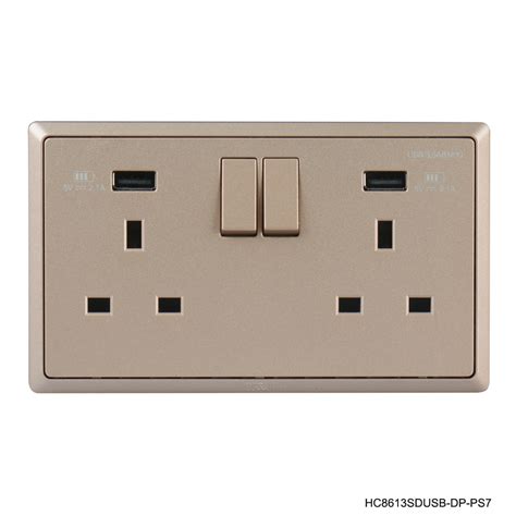 Twin Socket 13a 2 Usb Ports Champagne In Colour Brilliance Electric Ltd