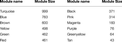 Modules Resulted From The Hierarchical Clustering Module Names Are