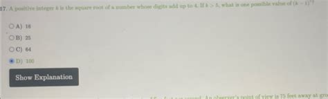 Solved A Positive Integer K ﻿is The Square Root Of A Number