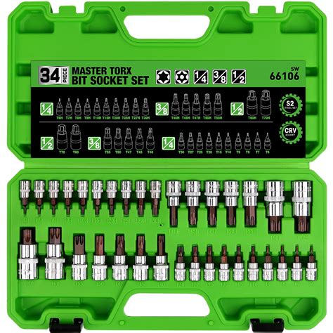 Swanlake 34pcs Master Torx Bit Socket Set Premium S2 Alloy Steel
