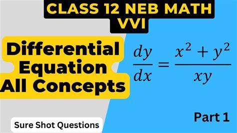 Class 12 Differential Equation Part 1 Variable Separation Method All