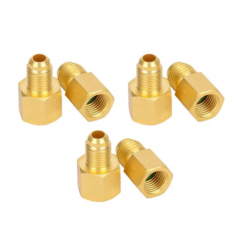6pcs Brass Refrigerant Tank Adapters R134a To R12 Fitting Adapter 1 2 Female To 1 4 Male Flare