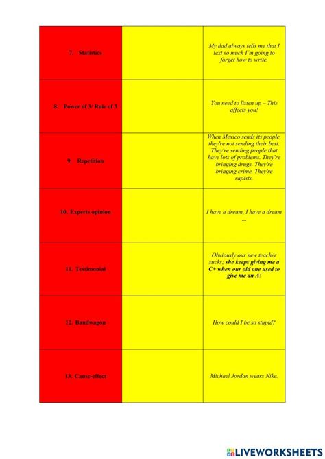 Persuasive Techniques Examples Match Up Online Exercise For Live Worksheets