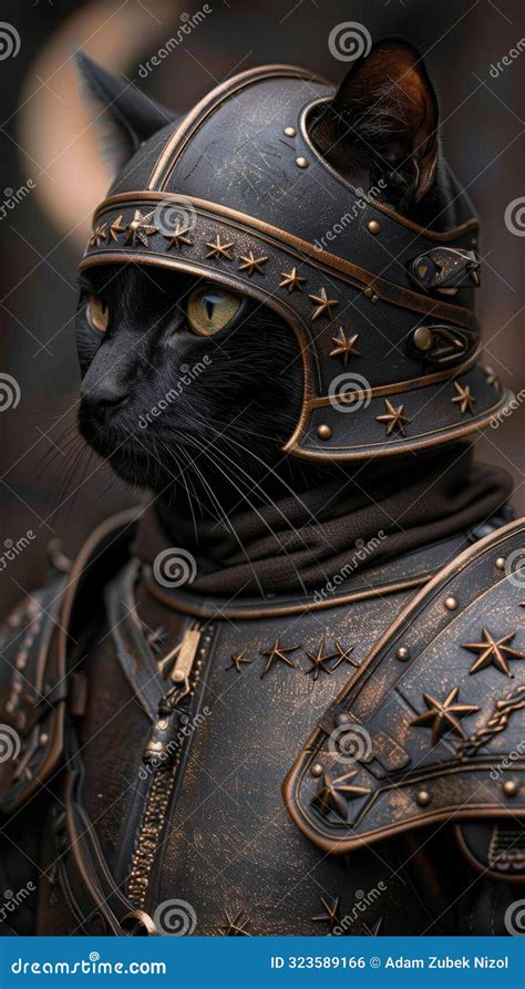 Mysterious Black Cat In Futuristic Armor Stock Illustration