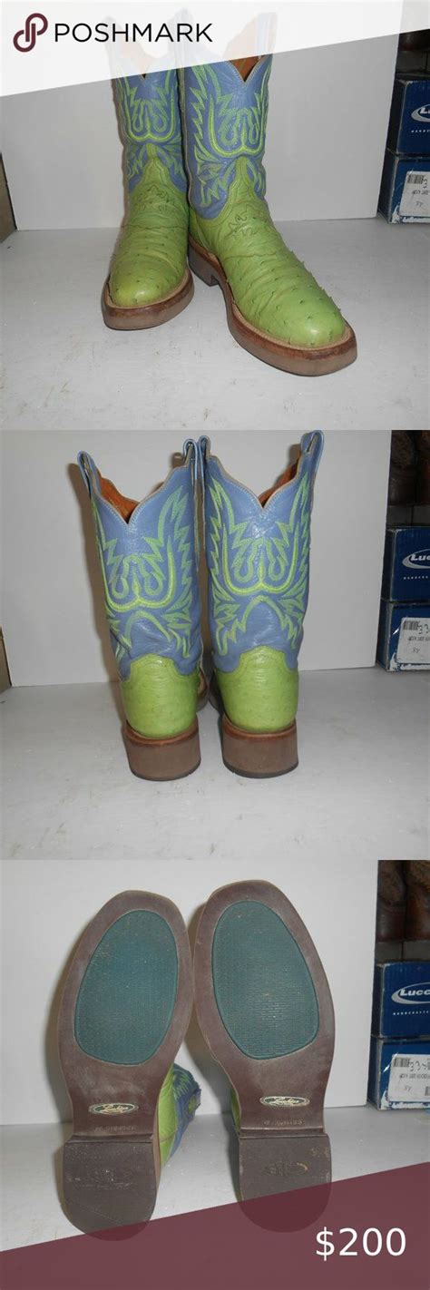 95 C Lucchese 2000 Pistachio And Wedgewood Full Quill Ostrich Crepe