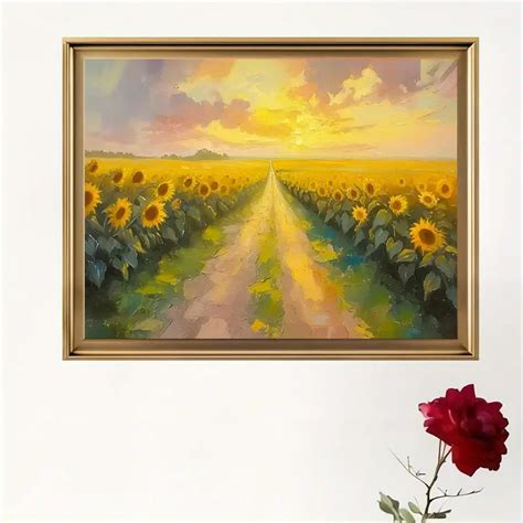 캔버스 벽걸이 예술 인상파 해바라기 들판 길 프린트 집과 사무실 장식을 위한 고요한 풍경 포스터 거실 침실 Temu Republic Of Korea
