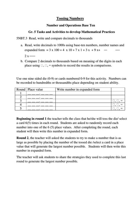 Number And Operations Base Ten Printable Pdf Download