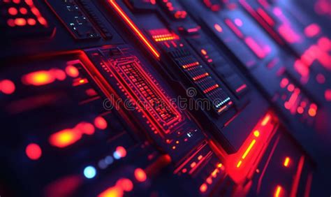 Futuristic Circuit Board With Glowing Red And Blue Lights In Abstract