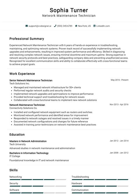 15 Network Maintenance Technician Resume Examples And Templates For 2024 Resumedesign Ai
