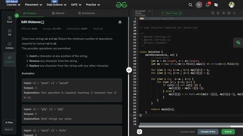 Dynamicprogramming Editdistance Stringtransformation Geeksforgeeks Naresh Baleboina