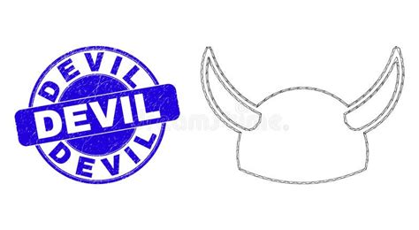 Blue Grunge Devil Stamp Seal And Web Carcass Horned Helmet Stock