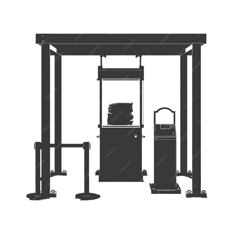 스레이 수하물 스캐너와 금속 탐지기 게이트가 있는 실루 공항 보안 검문소 프리미엄 벡터