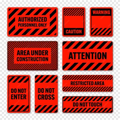 Premium Vector Various Black And Red Warning Signs With Diagonal Lines Attention Danger Or