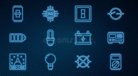 Set Line Multimeter Electrical Measuring Instruments Light Switch Led Bulb Battery Charge