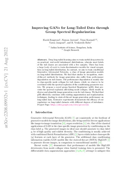 Pdf Improving Gans For Long Tailed Data Through Group Spectral Regularization